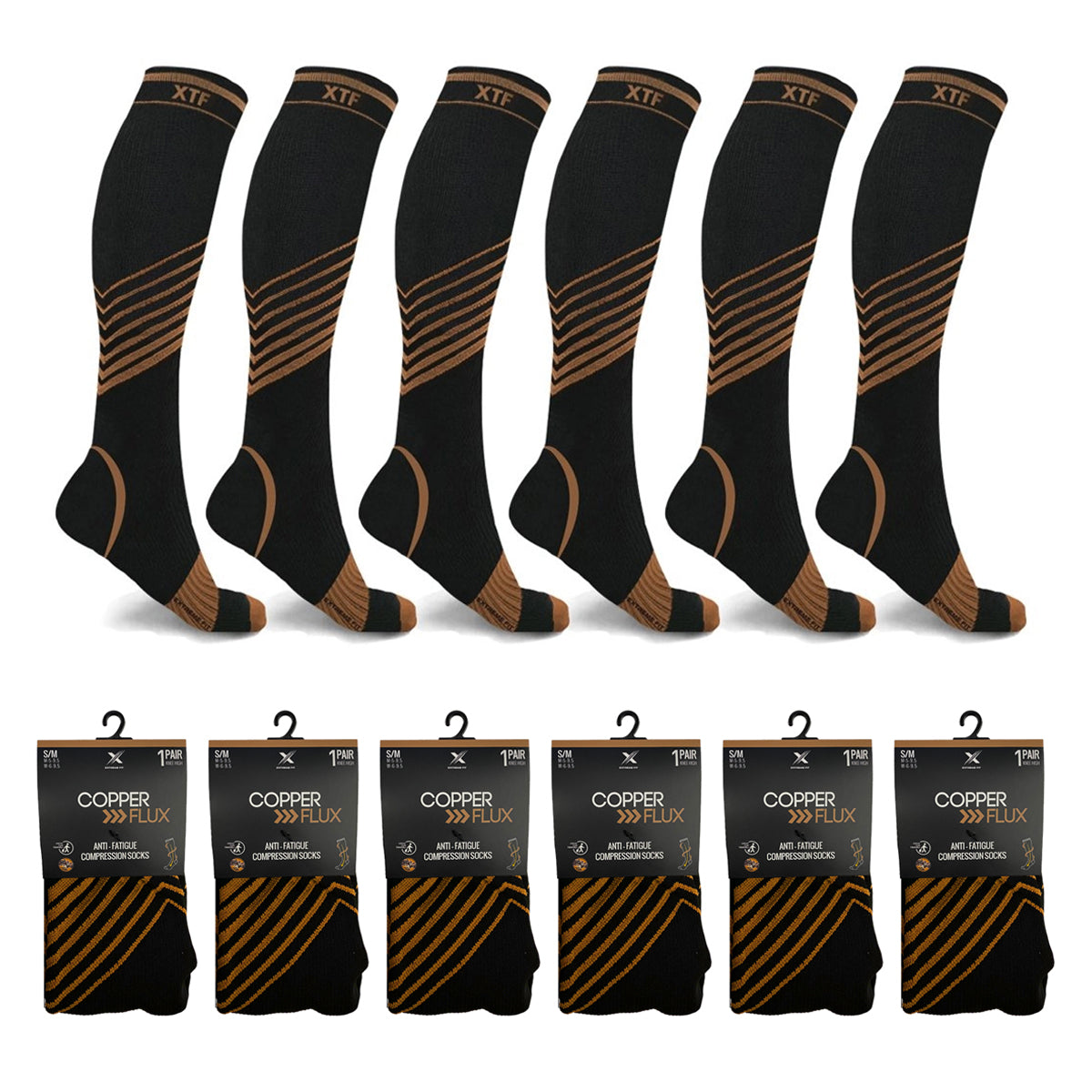 COPPER-INFUSED V-STRIPED KNEE-LENGTH COMPRESSION SOCKS - INDIVIDUALLY ...